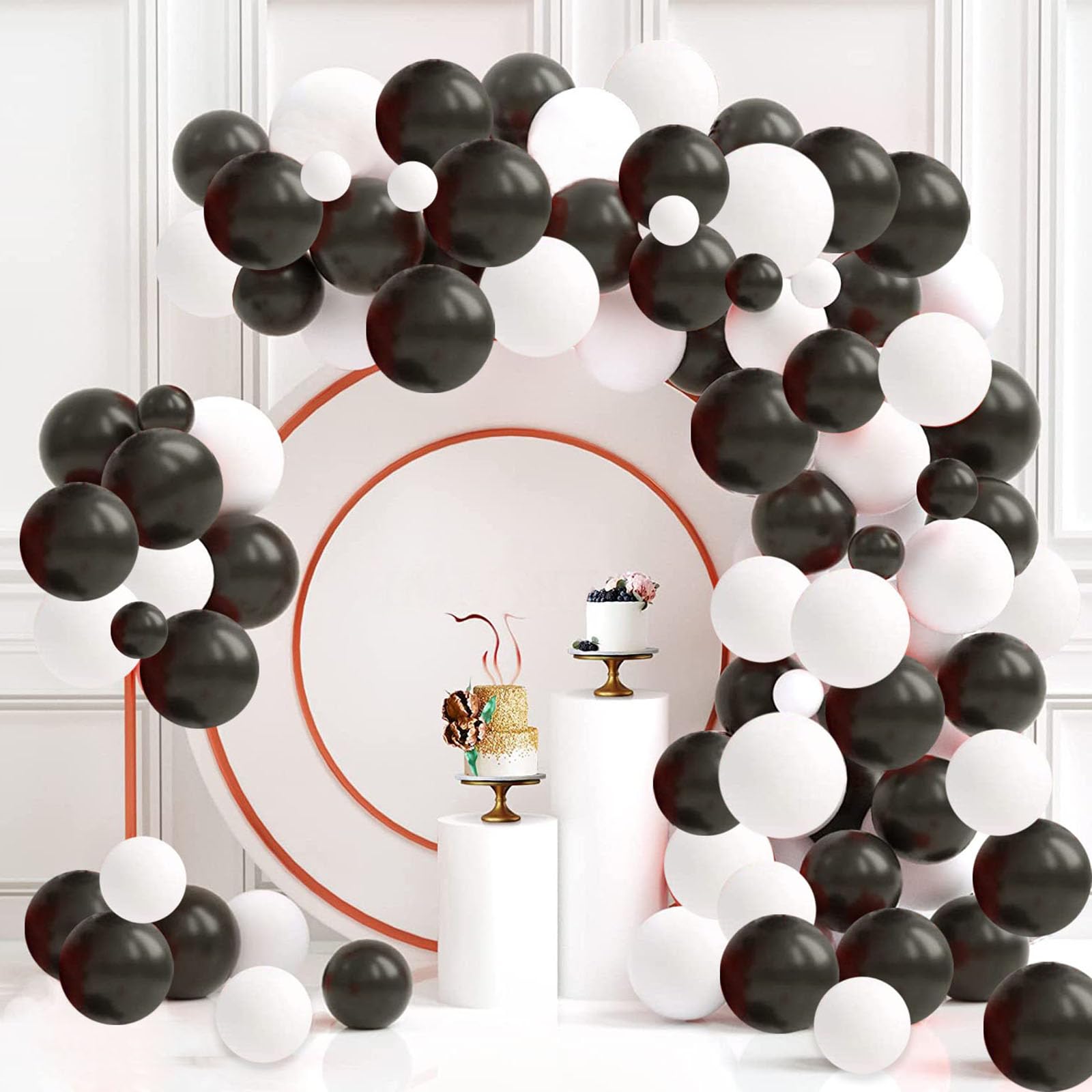 White Black Balloon Garland Arch Kit,120 Pack Matte Latex Black White Balloons for Baby Shower Birthday Wedding Graduation Party Decorations Supplies