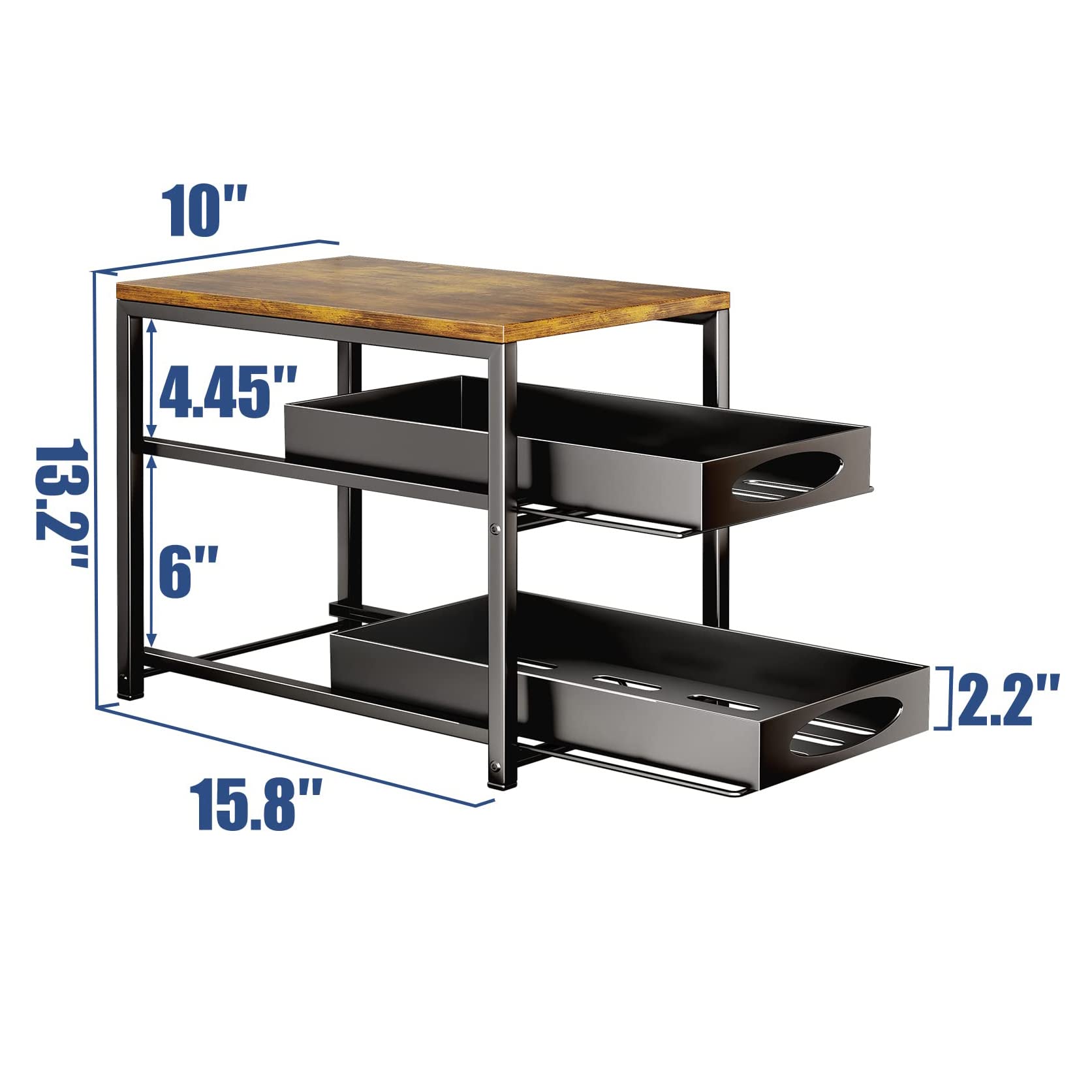 Under Sink Organizers and Storage, 2-Tier Sliding Under Bathroom Cabinet Storage Drawer Organizer with Solid Rustic Wood Top, Multi-purpose Under Sink Shelf Organizer for Home, Kitchen, Bathroom