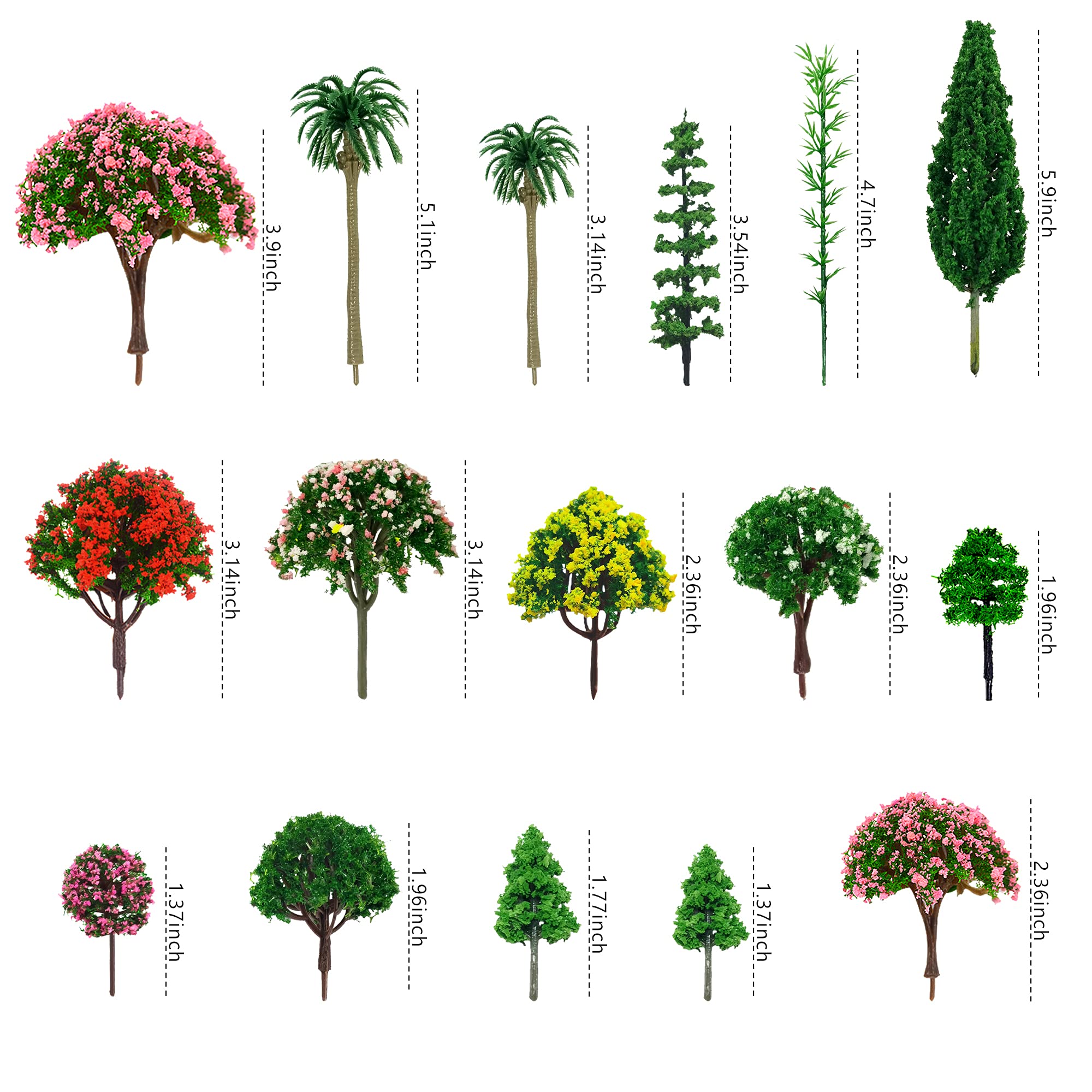 60pcs Model Trees Mixed Miniature Trees Plants Model Tree Train Scenery Artificial Fake Trees Model Railroad Scenery Diorama Supplies for DIY Crafts, Building Model, Scenery Landscape