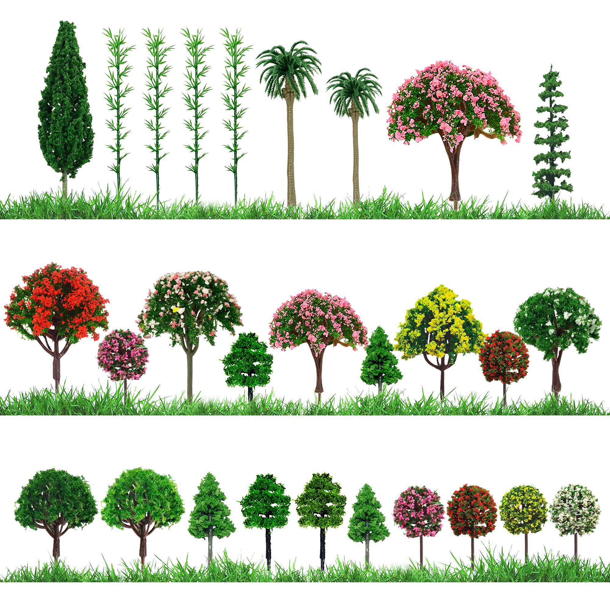 60pcs Model Trees Mixed Miniature Trees Plants Model Tree Train Scenery Artificial Fake Trees Model Railroad Scenery Diorama Supplies for DIY Crafts, Building Model, Scenery Landscape