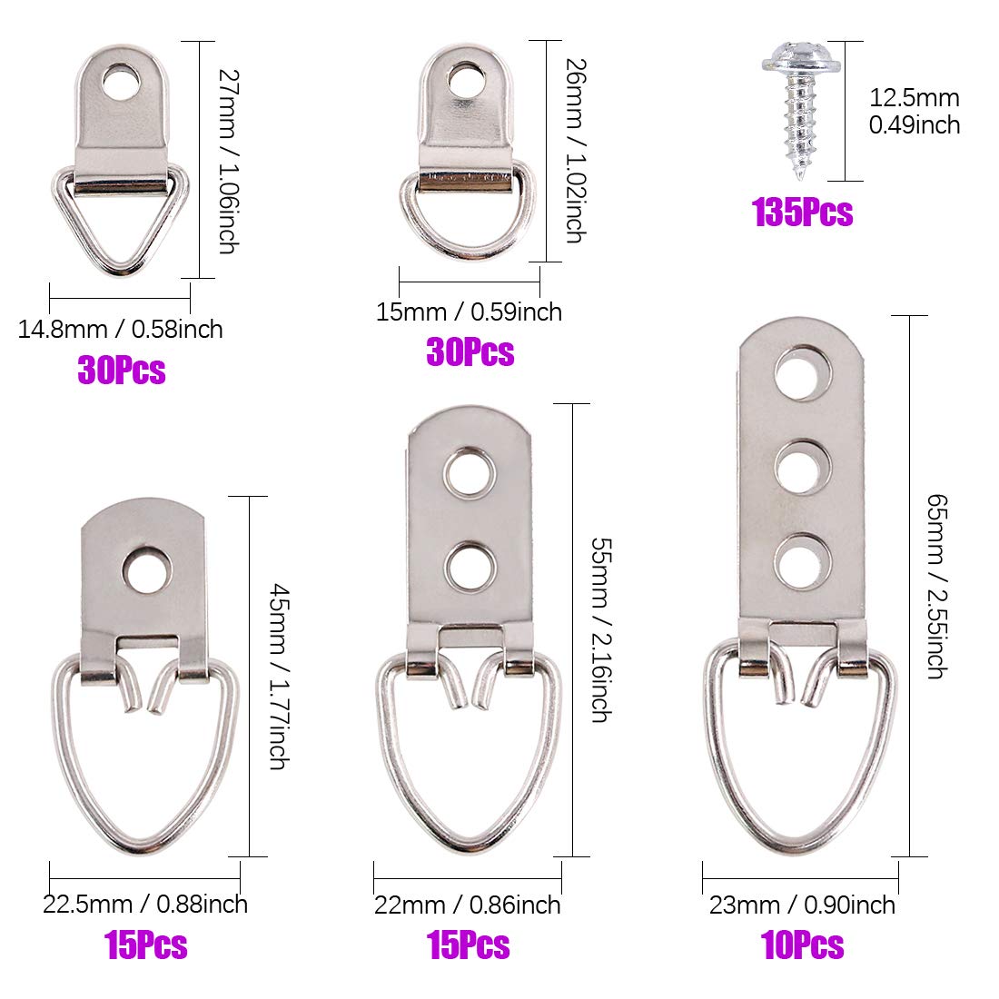 Swpeet 415Pcs Picture Hangers Kit with Screws, Heavy Duty Assorted Picture Hangers Assortment Kit for Picture Hanging Solutions with Transparent Box - 7 Models
