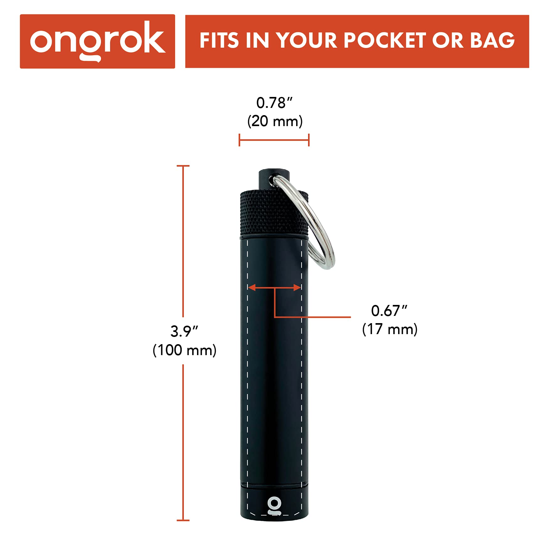 ONGROK Premium Storage Tube, Keychain, Pocket-Sized, Airtight, Aluminum Metal Holder and Case (Black)