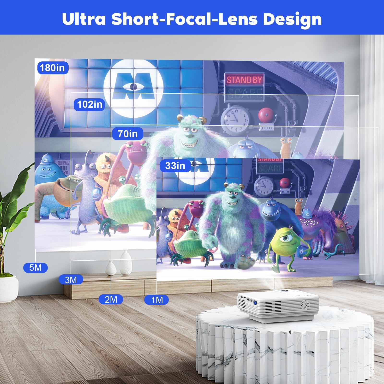 Mini Projector, Portable Projector for iPhone, Full HD 1080P Supported Movie Projector, Portable Video Projector Compatible with TV Stick, Phone, HDMI, USB, TF