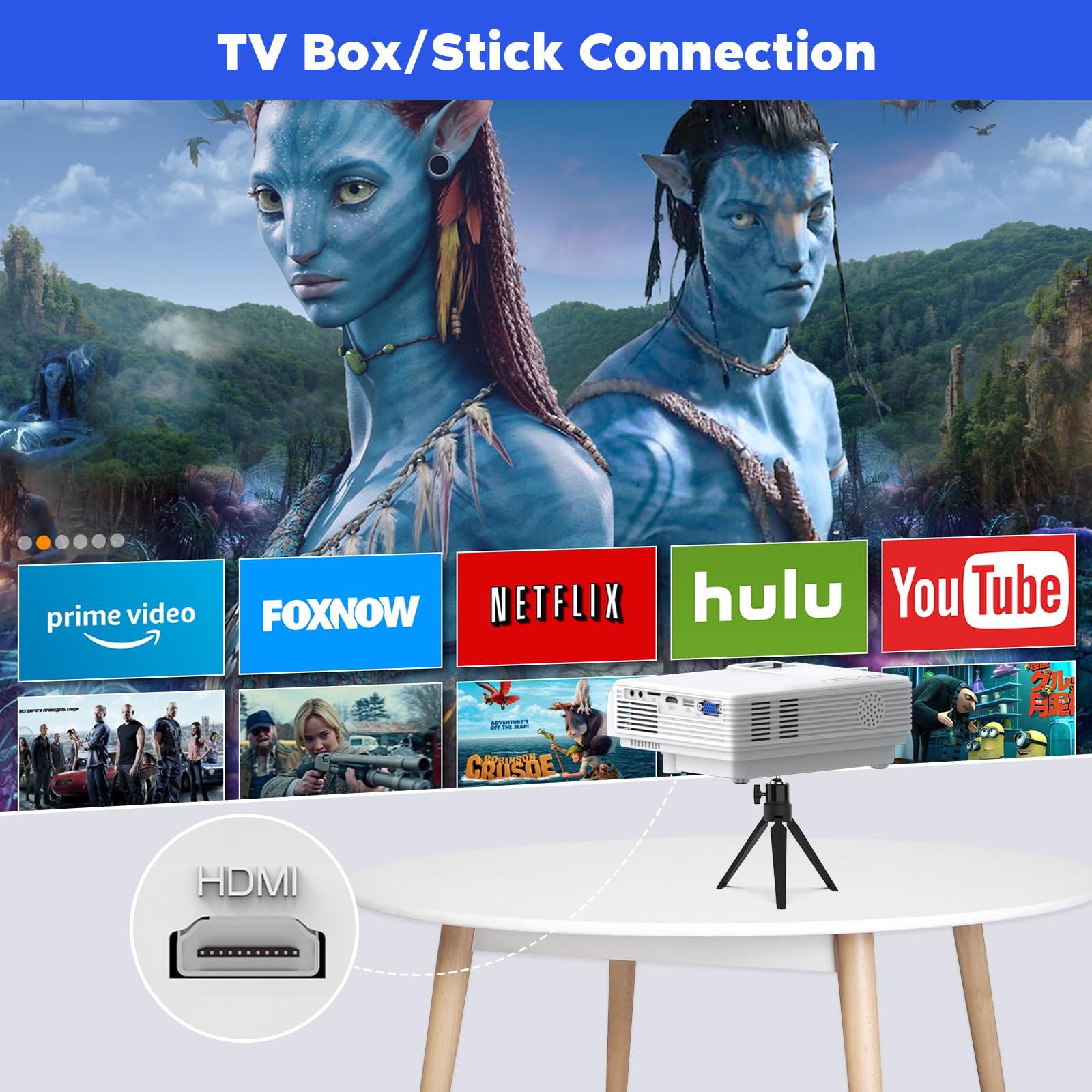 Mini Projector, Portable Projector for iPhone, Full HD 1080P Supported Movie Projector, Portable Video Projector Compatible with TV Stick, Phone, HDMI, USB, TF