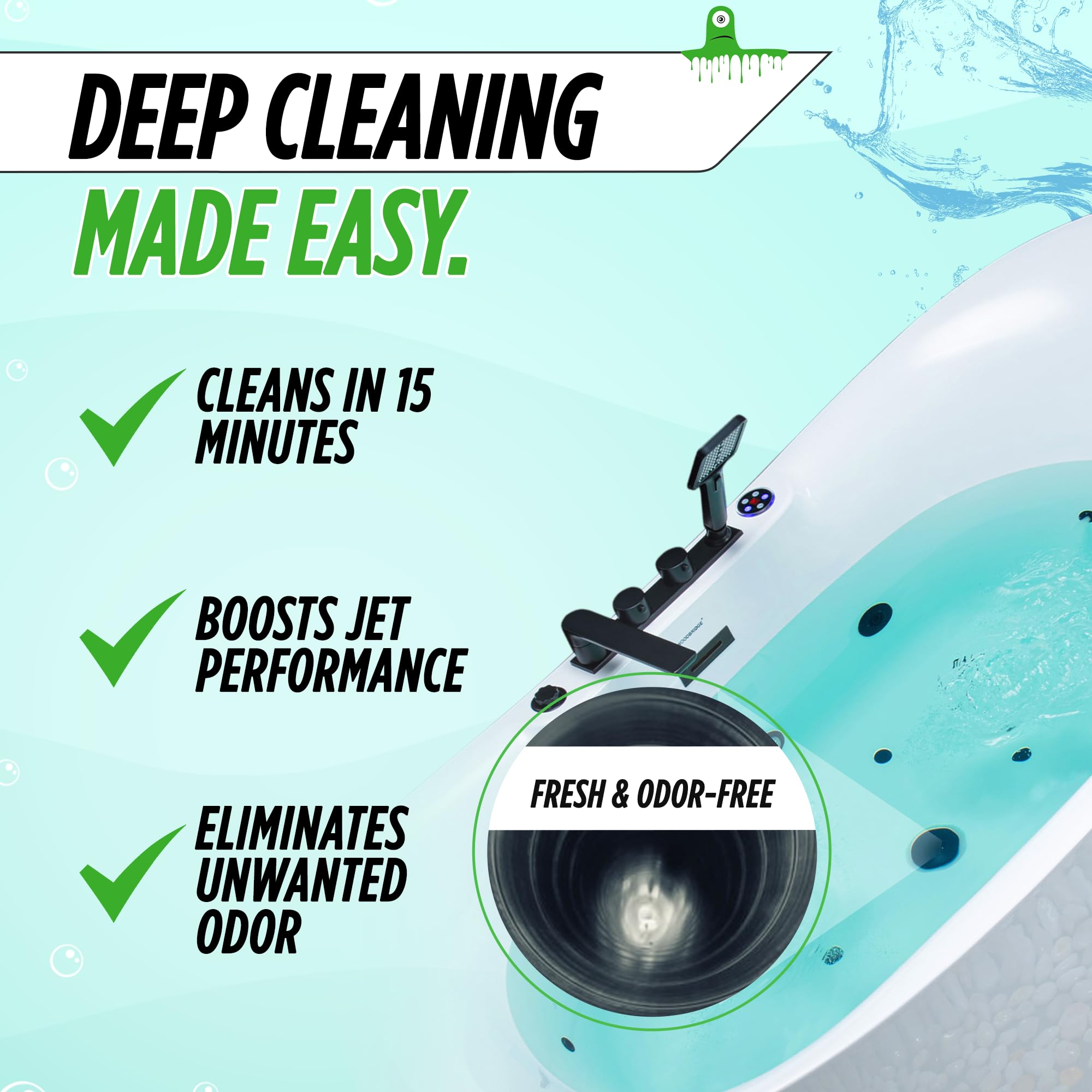 Oh Yuk Jetted Tub Cleaner for Jet Tubs, Bathtubs, Whirlpools, The Most Effective Jetted Tub Cleaner, Septic Safe, 4 Cleanings per Bottle - 16 Ounces