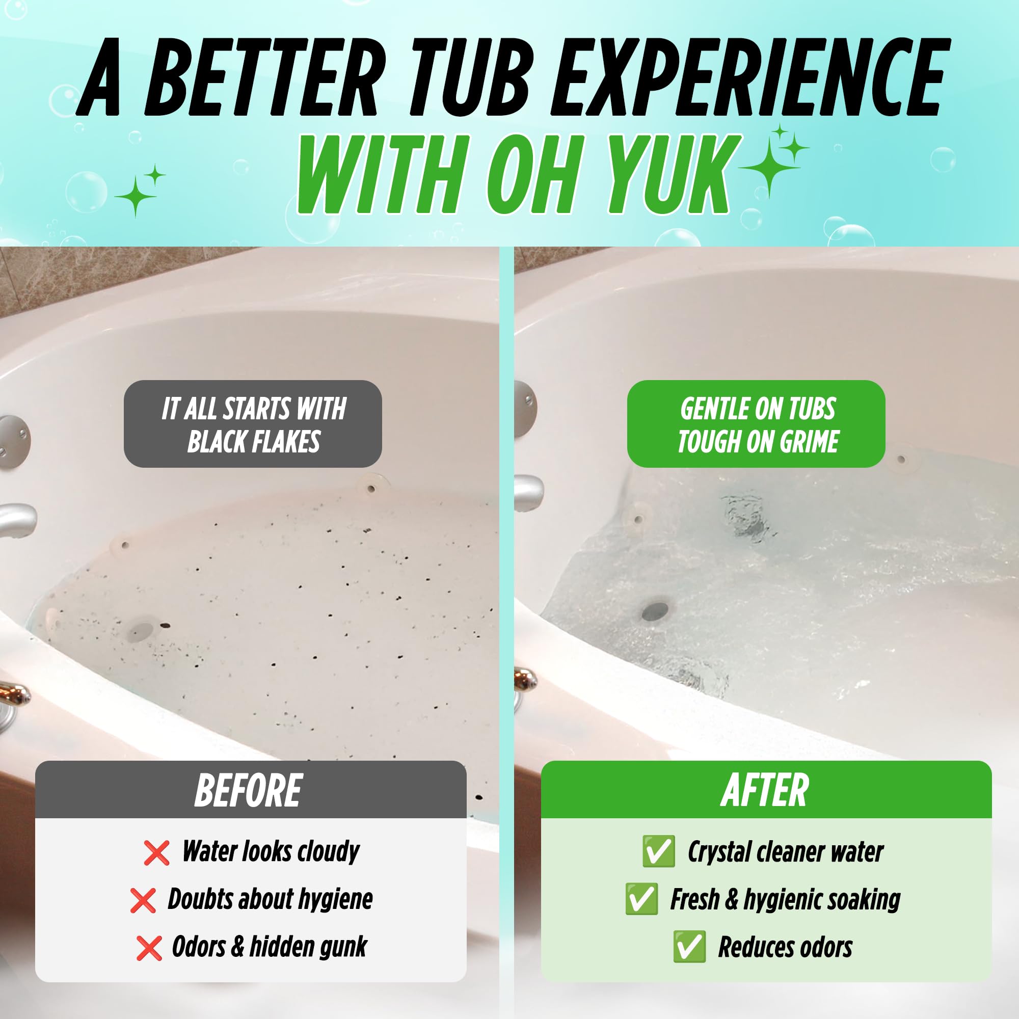Oh Yuk Jetted Tub Cleaner for Jet Tubs, Bathtubs, Whirlpools, The Most Effective Jetted Tub Cleaner, Septic Safe, 4 Cleanings per Bottle - 16 Ounces