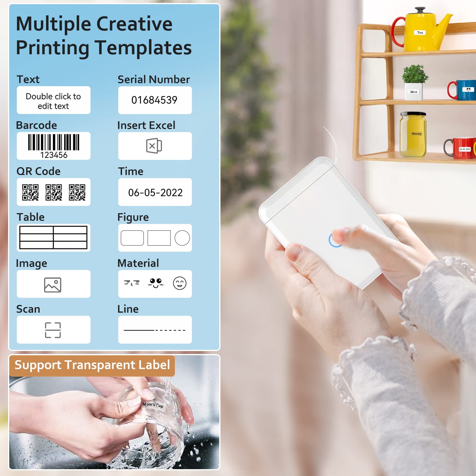 JADENS Label Maker Machine with Tape, D110 Portable Bluetooth Label Printer for Storage, Shipping, Barcode, Mailing, Office, Home, Organizing, Sticker Maker Mini Label Maker with Multiple Templates