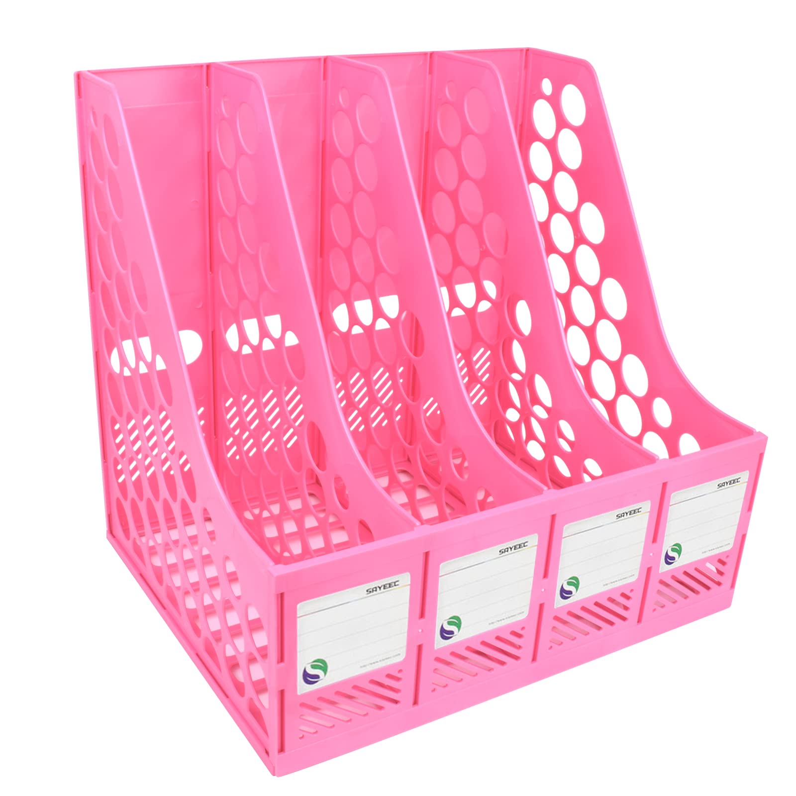 Marte Vanci Sturdy Desktop File Holder 4 Section Magazine Dividers Organizer Box Frames Document Cabinet Storage Pink