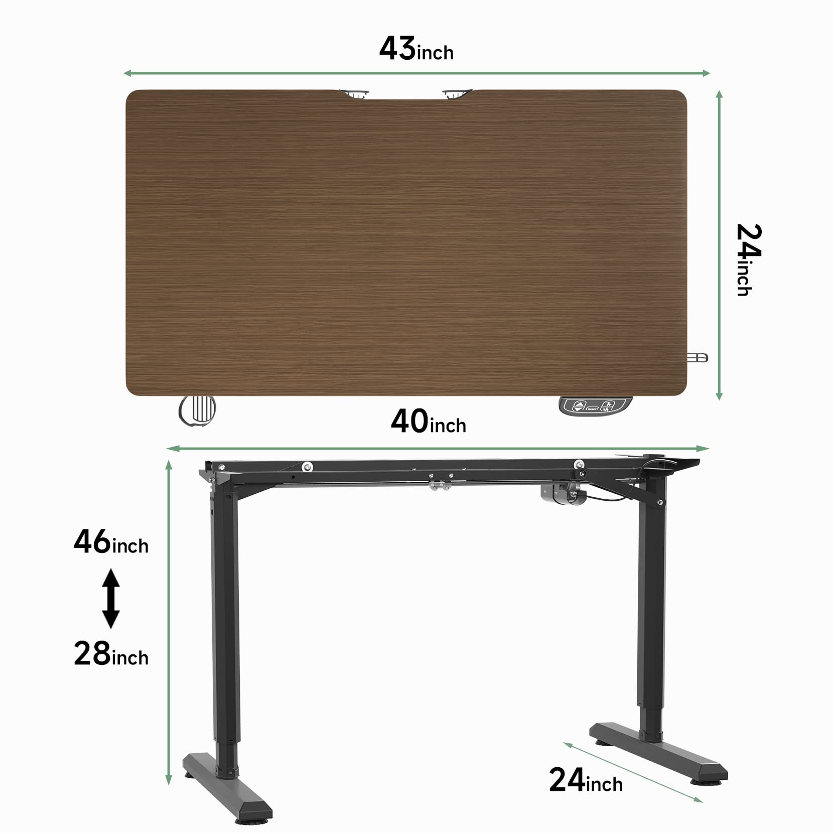 Dripex Electric Standing Desk Height Adjustable Computer Table-43 x 24 Inches Durable Large Workstation with Mouse Pad for Home Office
