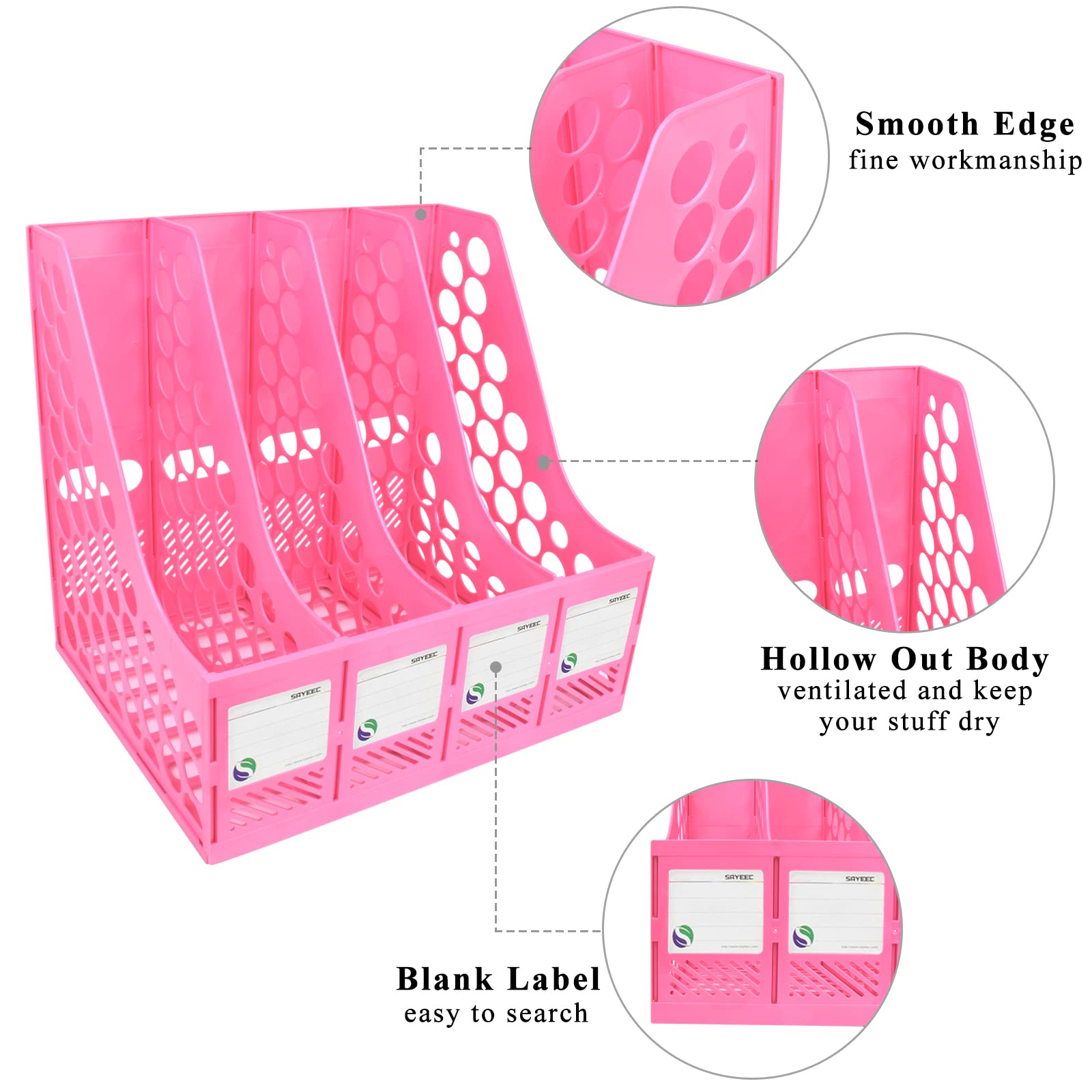 Marte Vanci Sturdy Desktop File Holder 4 Section Magazine Dividers Organizer Box Frames Document Cabinet Storage Pink