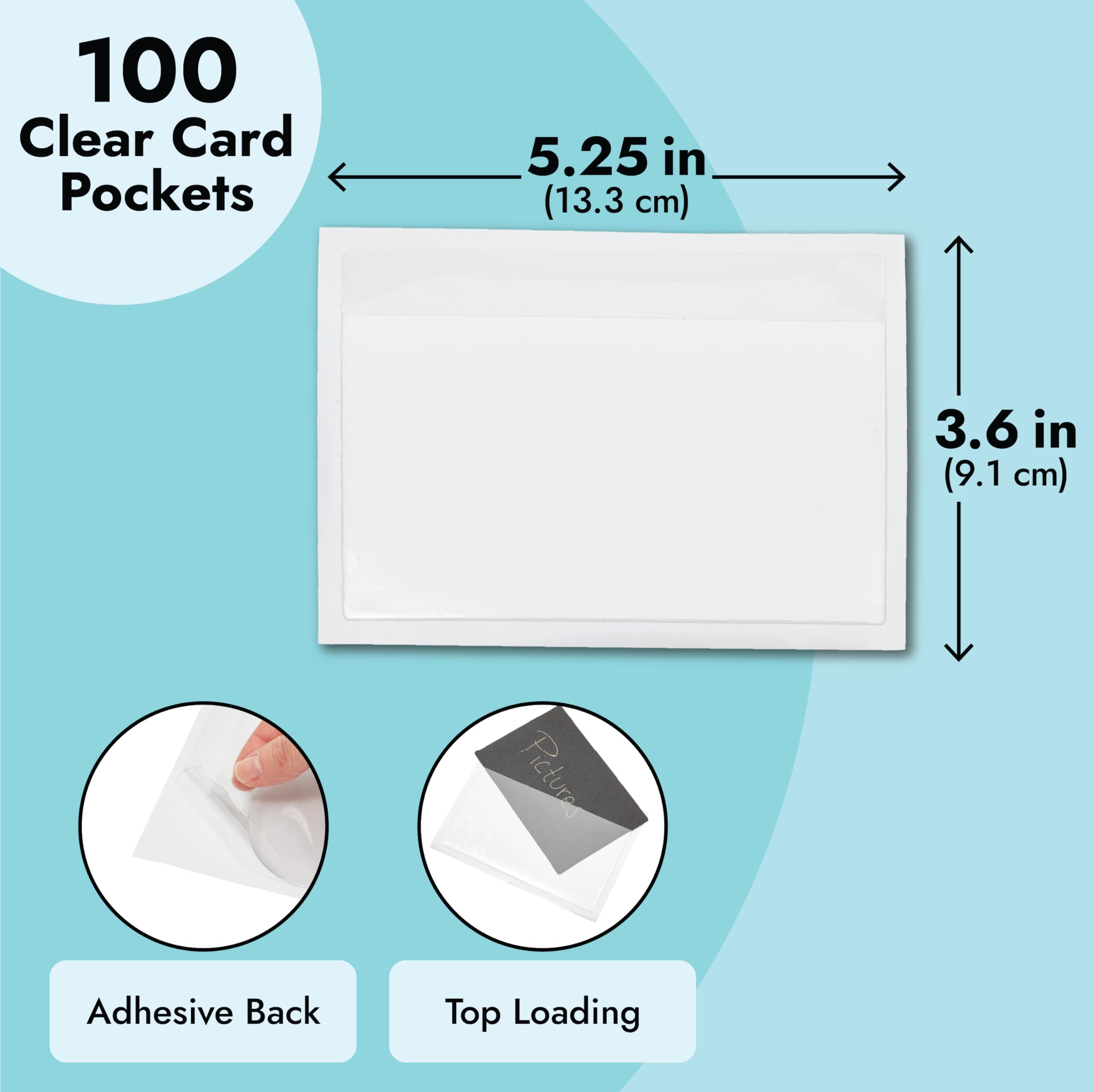 Juvale 100 Pack Plastic Label Holders for 3x5 Index Cards, Clear Self-Adhesive Pockets for Office Supplies
