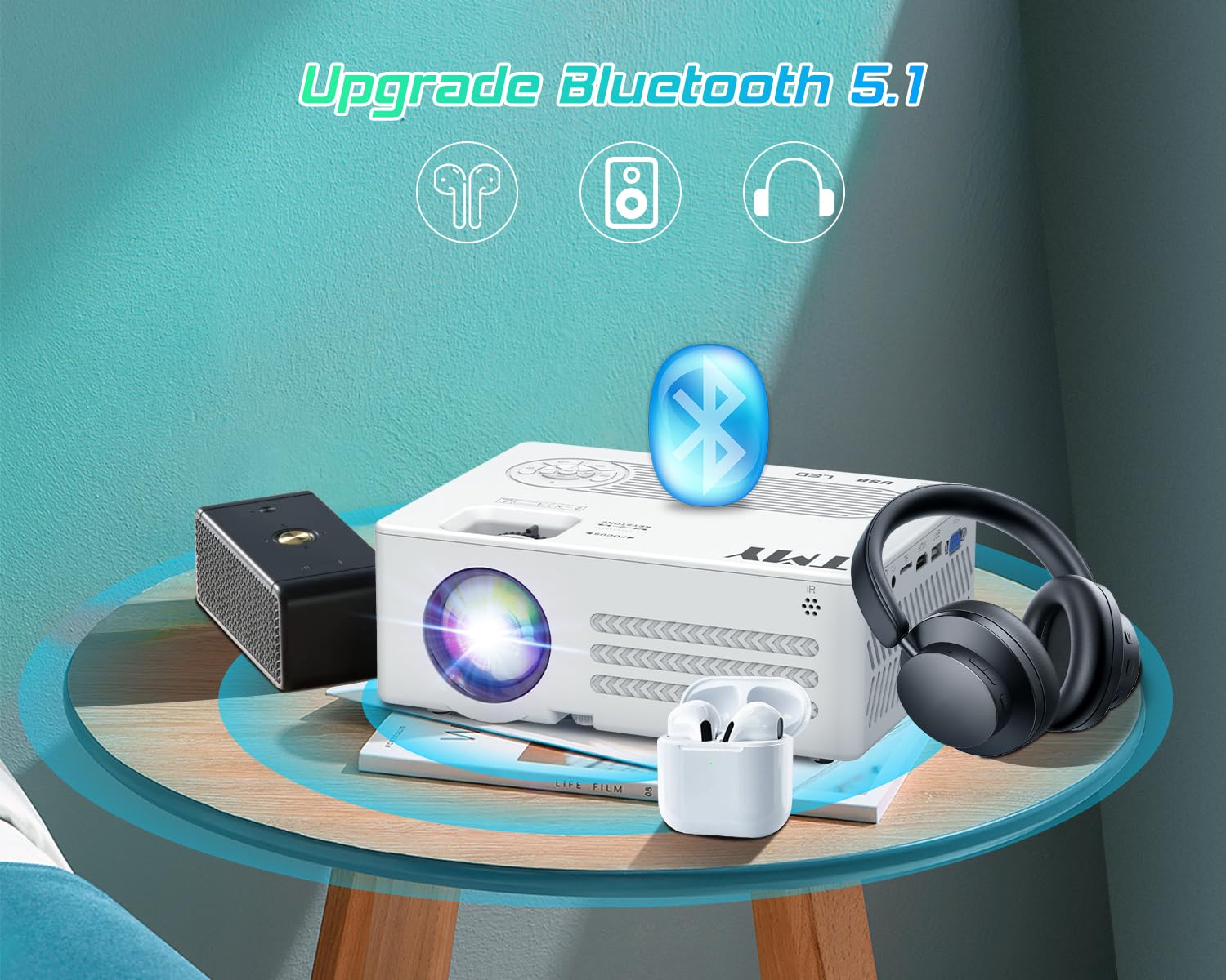 TMY Projector with WiFi and Bluetooth, Native 1080P 5G WiFi Outdoor Projector with 100" screen, 4K Supported Portable Projector, Compatible with iOS/Android/PC/TV Stick/HDMI/AV/USB, Indoor Outdoor Use