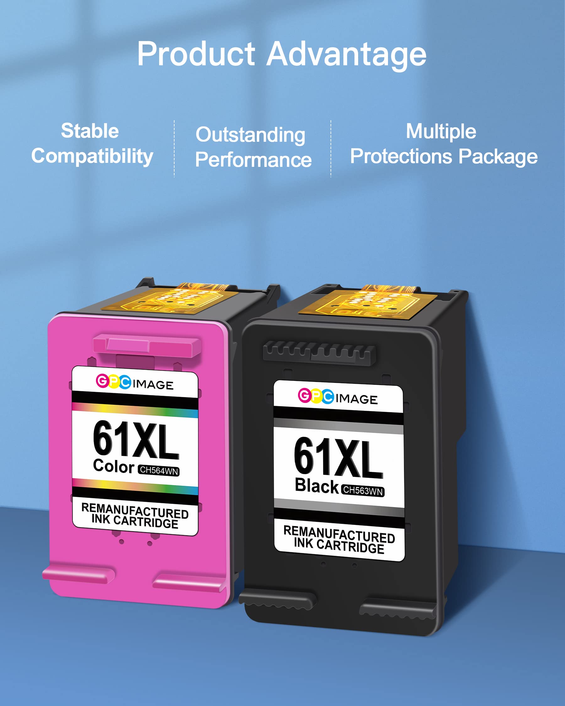GPC Image Remanufactured Ink Cartridge Replacement for HP 61XL 61 XL Compatible with Envy 4500 5530 4502 Officejet 4630 4632 4635 Deskjet 2540 1000 3050 Printer Tray(1 Black 1 Tri-Color)