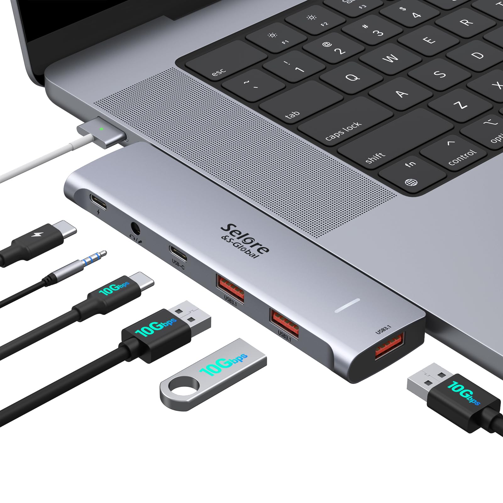 USB C Adapter for MacBook Pro/Air M1 M2 2023 2022 2021 13" 15" 16",USB C Hub 6 in 2 MacBook Pro Accessories with 10Gbps 3*USB 3.1,USB C Data Transfer,3.5mm Audio and 100W Thunderbolt 3 PD Port