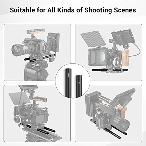 SmallRig 15mm Rods Pack, 15mm Tube with M12 Thread Rod Cap Connectors, Aluminum Alloy Rods Combination for Camera Rig Matte Box Follow Focus 15mm Rod System - 1659