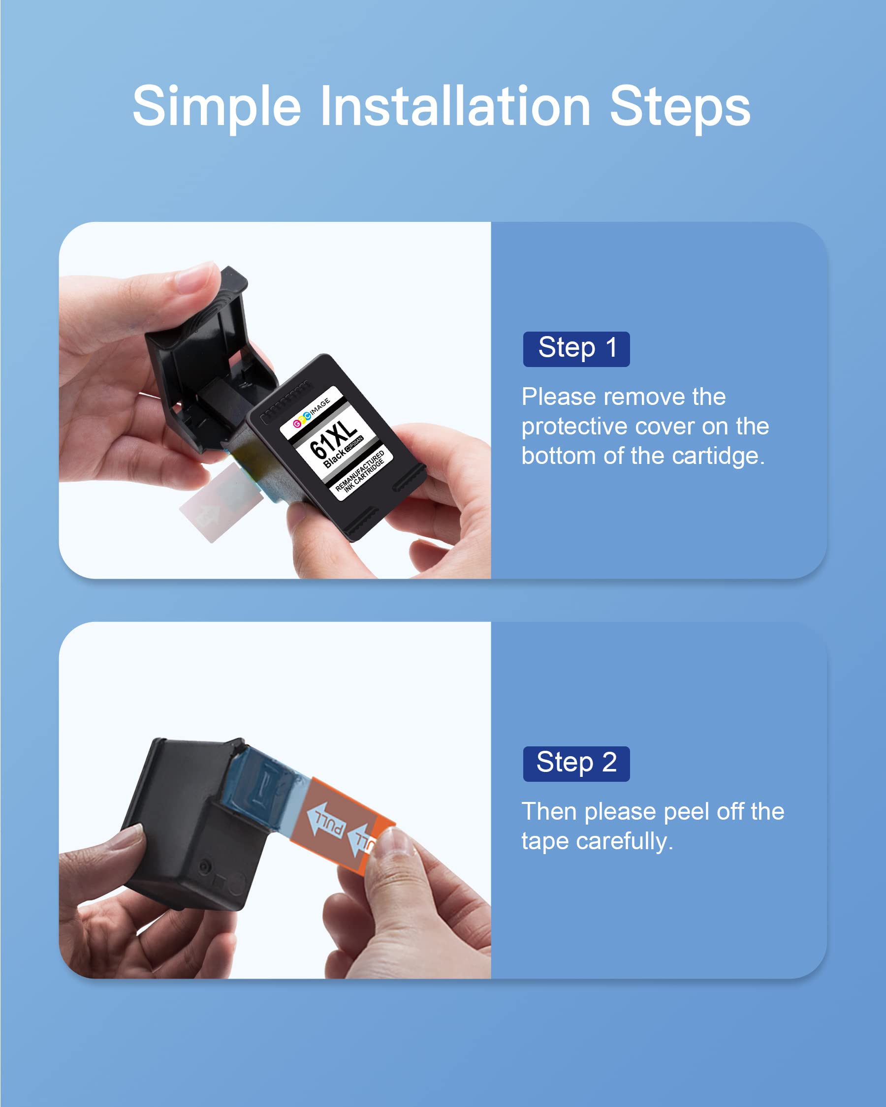 GPC Image Remanufactured Ink Cartridge Replacement for HP 61XL 61 XL Compatible with Envy 4500 5530 4502 Officejet 4630 4632 4635 Deskjet 2540 1000 3050 Printer Tray(1 Black 1 Tri-Color)