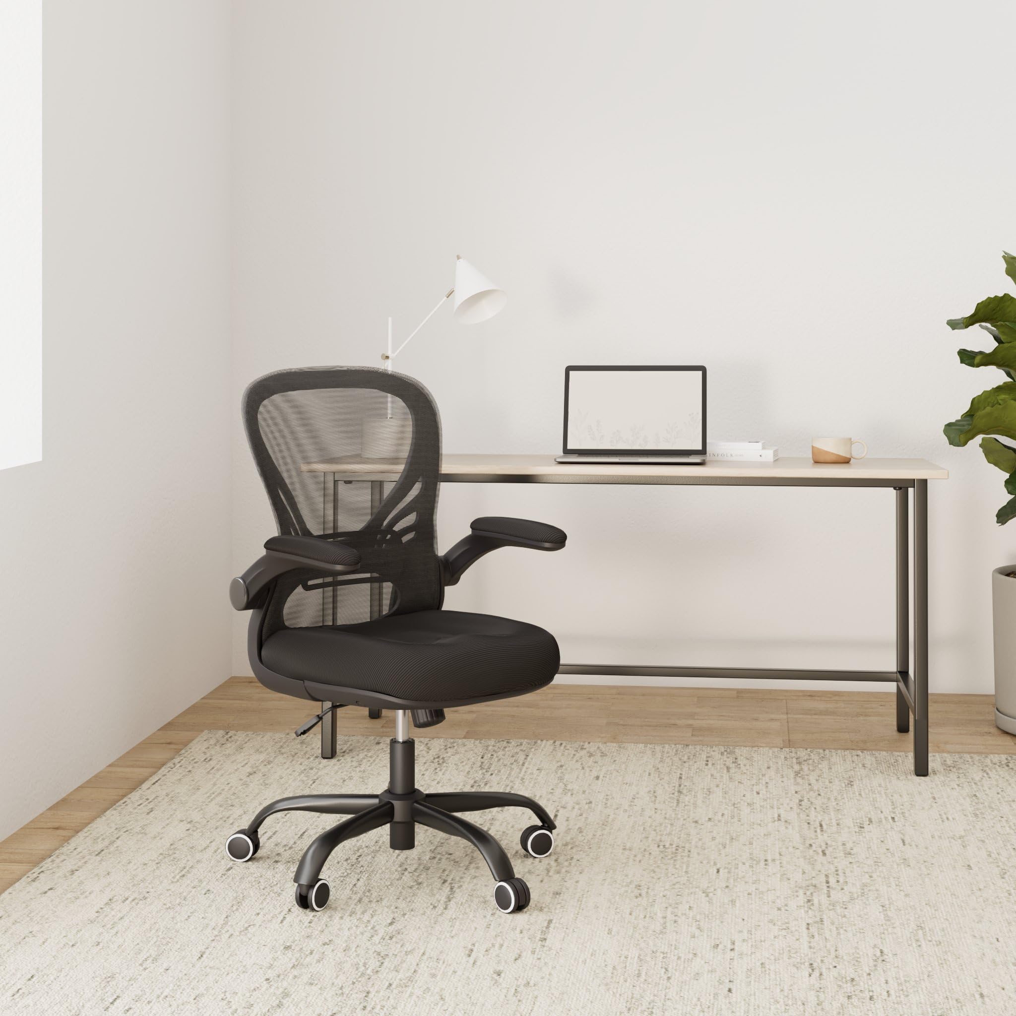 GTRSJ Office Chair with Flip up Armrests Mesh Executive Chairs Ergonomic Desk Chair with Lumbar Support Swivel Computer Chair for Conference Room Max Capacity 300lbs (Black/Noir)
