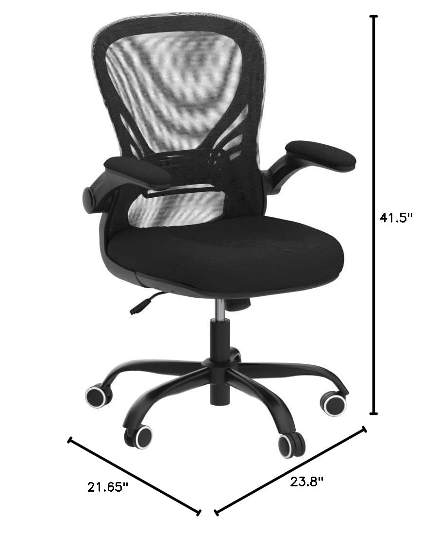 GTRSJ Office Chair with Flip up Armrests Mesh Executive Chairs Ergonomic Desk Chair with Lumbar Support Swivel Computer Chair for Conference Room Max Capacity 300lbs (Black/Noir)