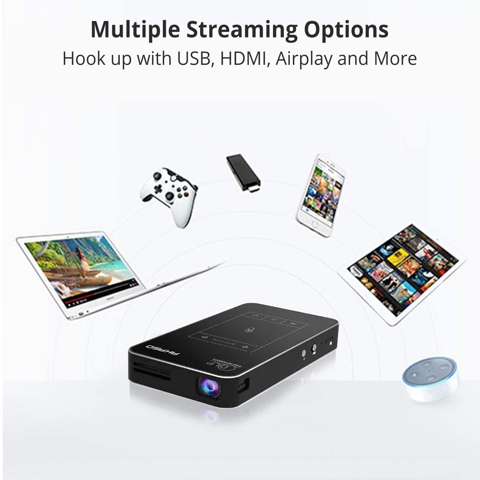 AKASO WT50 Mini Pocket Pico Projector, 1080P HD Video DLP Portable Projector with Android System, WIFi, Wireless Screen Sharing, Trackpad Design, Pocket Sized Home Theater Projector for iPhone Android