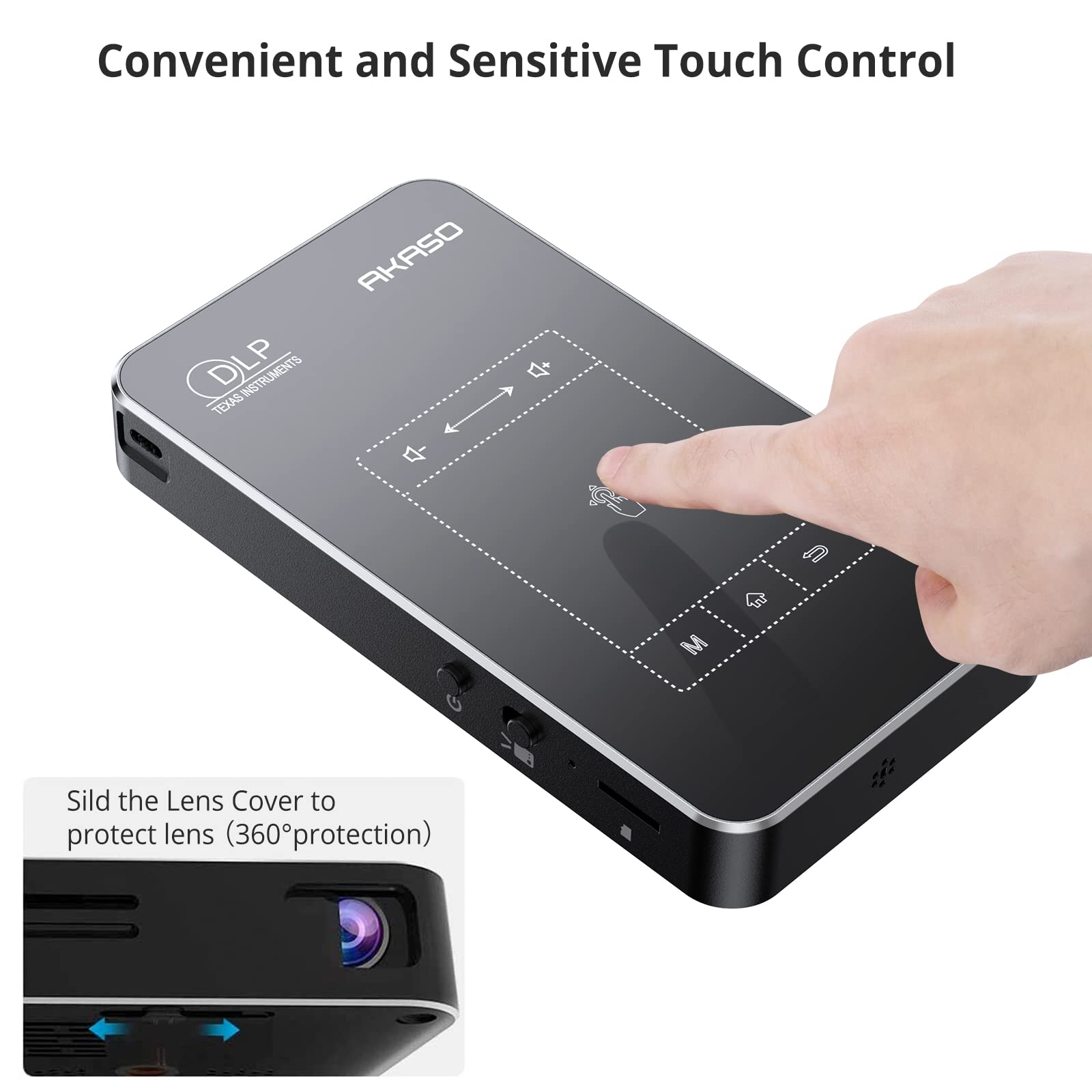 AKASO WT50 Mini Pocket Pico Projector, 1080P HD Video DLP Portable Projector with Android System, WIFi, Wireless Screen Sharing, Trackpad Design, Pocket Sized Home Theater Projector for iPhone Android