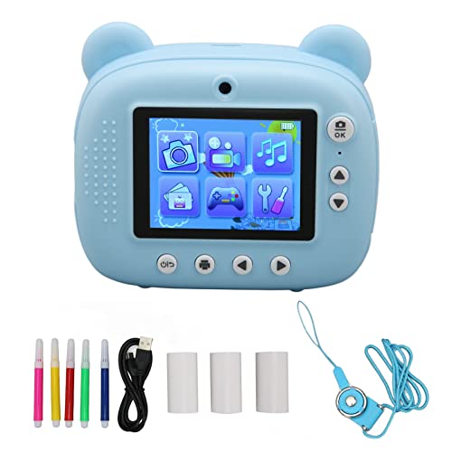 Jeanoko Children HD Camera, 3 Games 2.4inch HD Screen 24MP Dual Cameras Auto Focus Kids Camera Music Playback for Travel(Blue)