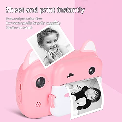mumisuto Kids Digital Camera, Instant Camera with Print Paper 24MP Resolution 200dpi 32GB Children's Cam Pink Cat