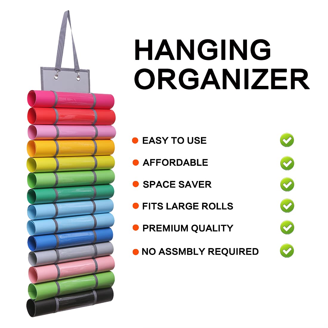 IRASPIN Vinyl Roll Holder, Vinyl Roll Storage Rack Wall Mount/Over The Door with14 Compartments,Safely Store Rolls up to 2.8 Inches in Diameter (2 Pack,Gray)