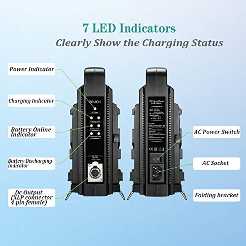 Dual Channel V-Mount/V Lock Battery Charger Compatible with All 14.4V/14.8V V-Mount Batteries,V-Mount Brick (Battery Not Included)