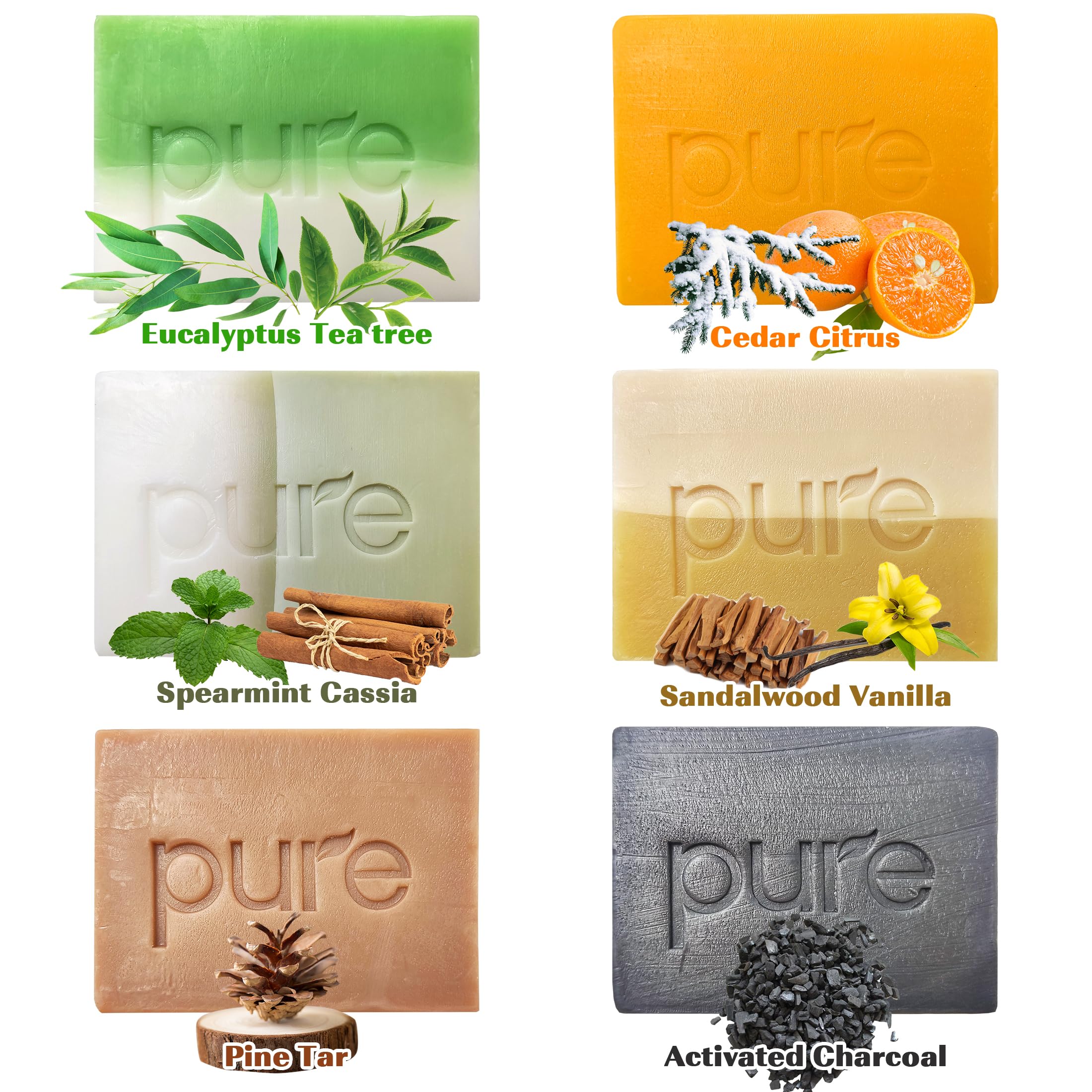 Luxury Triple Milled Mens Gift Set Handmade Soap Bar. Artisan Soap Cold Process Soap Bar! Men Gift Set includes Tea Tree, Cedar, Sandalwood, Charcoal, Spearmint & Pine Tar Soap Natural Bar Soap Set