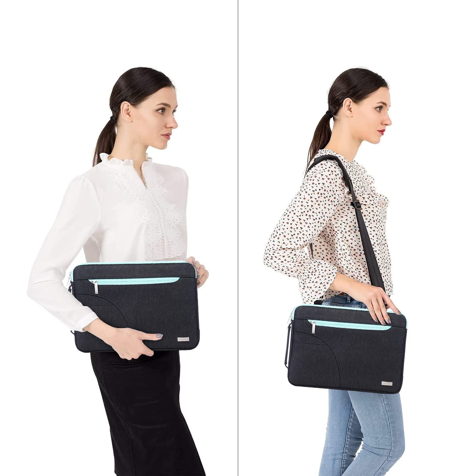 MOSISO Laptop Shoulder Bag Compatible with MacBook Air/Pro, 13-13.3 inch Notebook, Compatible with MacBook Pro 14 inch M3 M2 M1 2023-2021,Polyester Briefcase Sleeve with Front Arc Pocket, Blue