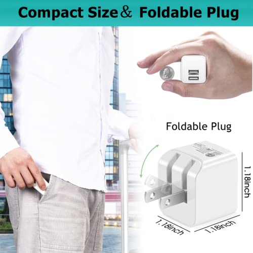 12W USB Wall Charger with Foldable Plug, 3-Pack 2.4A Dual-Port Power Adapter Mini Charging Block Cube Compatible iPad, iPhone 12 11 Pro Max XR/XS/X 8/7/6/6s Plus, Samsung, Moto, HTC& More(ETL Listed)
