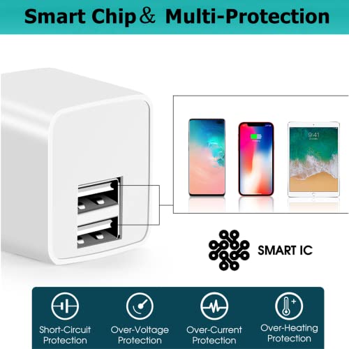 12W USB Wall Charger with Foldable Plug, 3-Pack 2.4A Dual-Port Power Adapter Mini Charging Block Cube Compatible iPad, iPhone 12 11 Pro Max XR/XS/X 8/7/6/6s Plus, Samsung, Moto, HTC& More(ETL Listed)