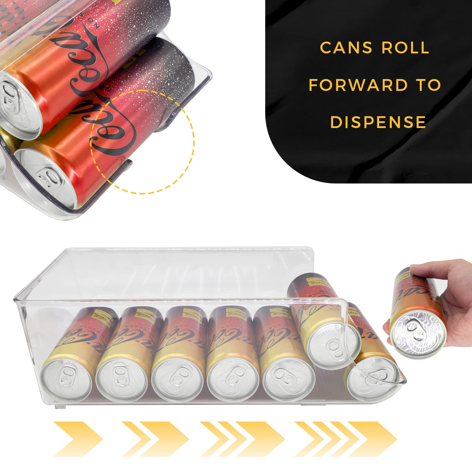SCAVATA 2 Pack Skinny Can Organizer for Refrigerator, Stackable Tall Skinny Soda Pop Can Holder Dispenser with Lid for Fridge Pantry Rack Freezer, Clear Plastic Storage Bins-Holds 12 Slim Cans Each