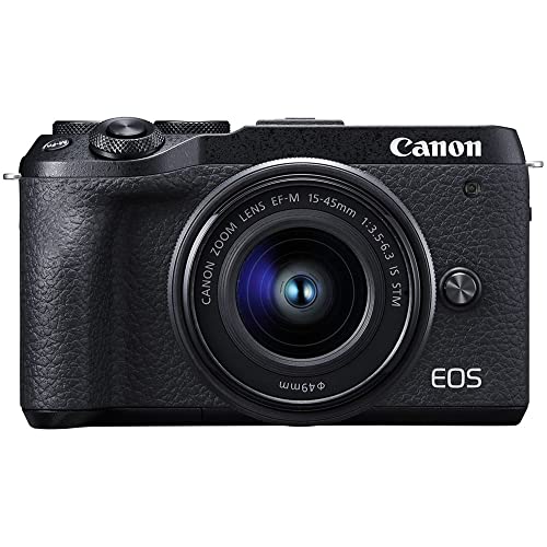 Camera EOS M6 Mark II Mirrorless Camera with 15-45mm Lens and EVF (Black) with 64GB Memory, Padded Carrying Bag, High Speed Card Reader + More (18 Items)