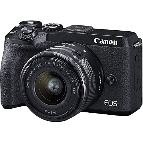 Camera EOS M6 Mark II Mirrorless Camera with 15-45mm Lens and EVF (Black) with 64GB Memory, Padded Carrying Bag, High Speed Card Reader + More (18 Items)