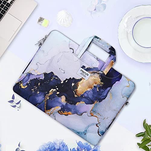 MOSISO Laptop Shoulder Bag Compatible with MacBook Air/Pro,13-13.3 inch Notebook,Compatible with MacBook Pro 14 inch 2023-2021 A2779 M2 A2442 M1, Briefcase Sleeve with Belt Marble MO-MBH348