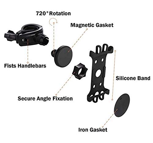 Universal Magnetic Bike, Motorcycle, Mic Stand, Pole, Stroller, Shopping Cart Mount for Cell Phones. Compatible with iPhone, Samsung Galaxy, HTC, Google, etc.