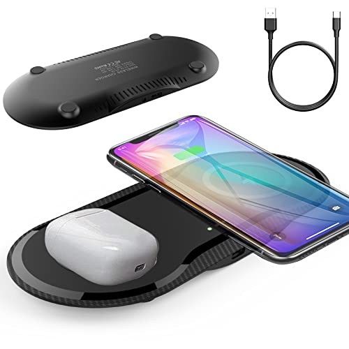 2 in 1 30W Fast Wireless Charger, Wireless Charging Pad, Dual 15W Wireless Charging Station for Samsung iPhone AirPods Type C Cable Included, Black