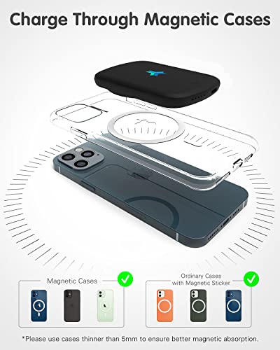 YaNovate Magnetic Power Bank, 5000mAh Magnetic Wireless Power Bank Portable Charger, PD 20W External Battery Pack Compatible with iPhone 12/13 Pro/12 Pro Max/12Mini - Black