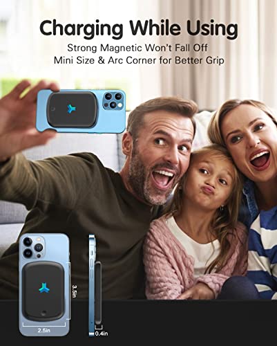 YaNovate Magnetic Power Bank, 5000mAh Magnetic Wireless Power Bank Portable Charger, PD 20W External Battery Pack Compatible with iPhone 12/13 Pro/12 Pro Max/12Mini - Black