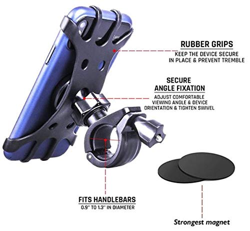 Universal Magnetic Bike, Motorcycle, Mic Stand, Pole, Stroller, Shopping Cart Mount for Cell Phones. Compatible with iPhone, Samsung Galaxy, HTC, Google, etc.