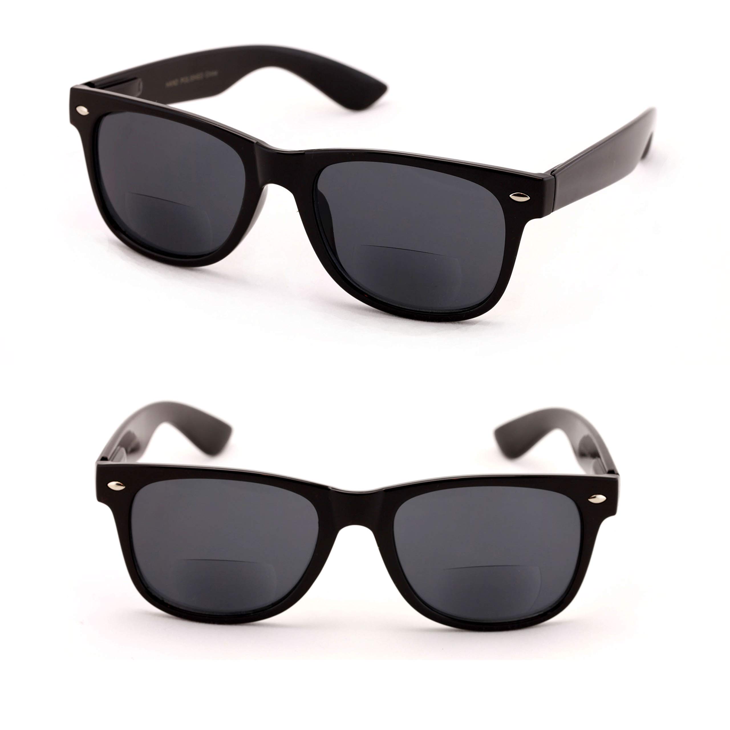 Classic Bifocal Outdoor Reading Sunglasses - Comfortable Stylish Simple Readers Magnification (2 Black Lens, 2.50)