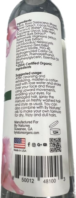 By Natures Rose Water for Face Skin and Hair 6oz