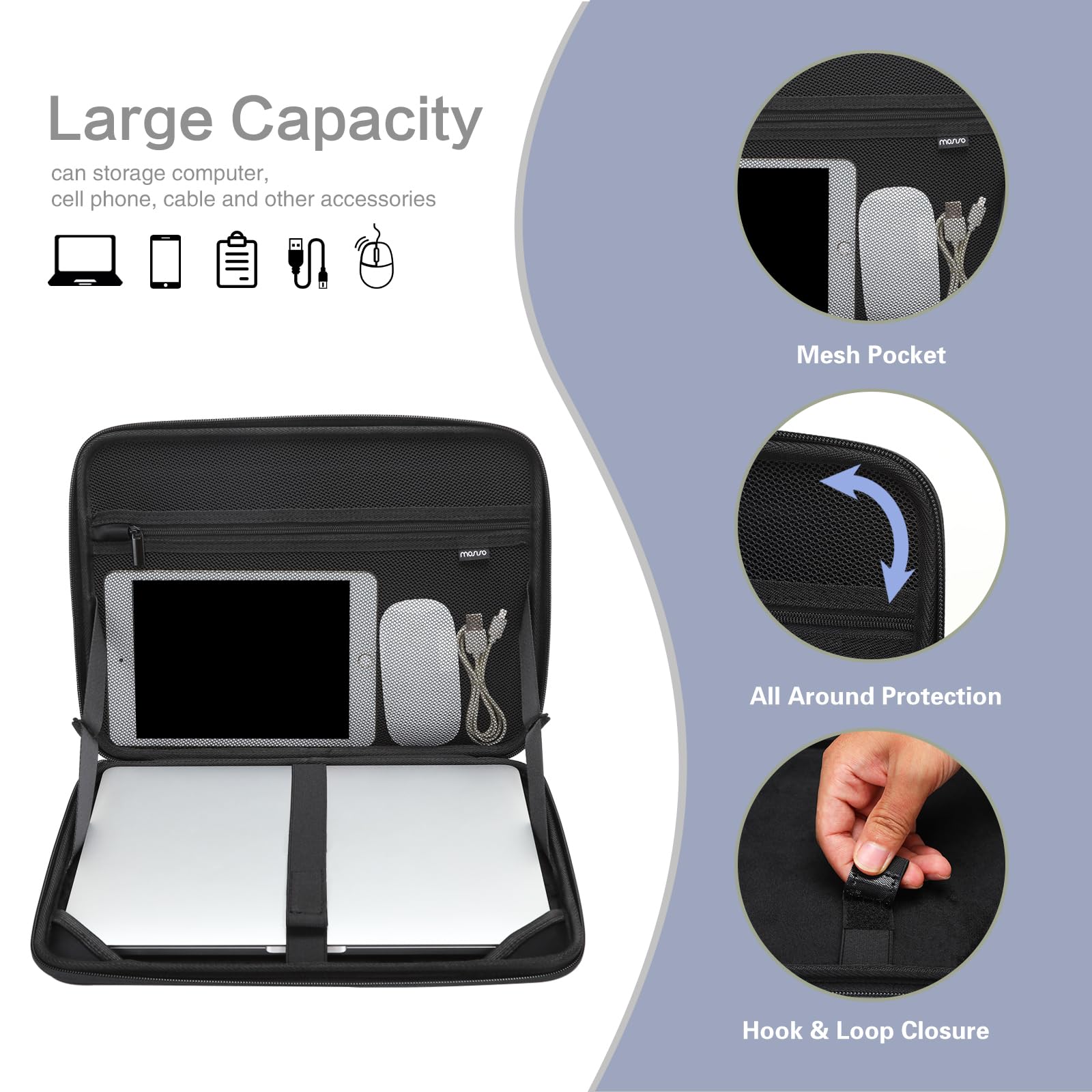 MOSISO Hard Shell Laptop Shoulder Bag Compatible with MacBook Air 13 M2 A2681 A2337 A2179 A1932/Pro 13 M2 M1 A2338 A2251 A2289 A2159 A1989 A1706 A1708, Heavy Duty Shockproof Carrying Case, Black