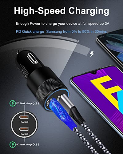 60W USB C Car Charger, 2 Pack AILKIN USB C Cigarette Lighter Adapter Fast Charging Dual Port PD3.0 Type C Car Charger Plug Compatible with iPhone 14 13 12 11 Pro Max Mini XR Galaxy S22/21 Google Pixel