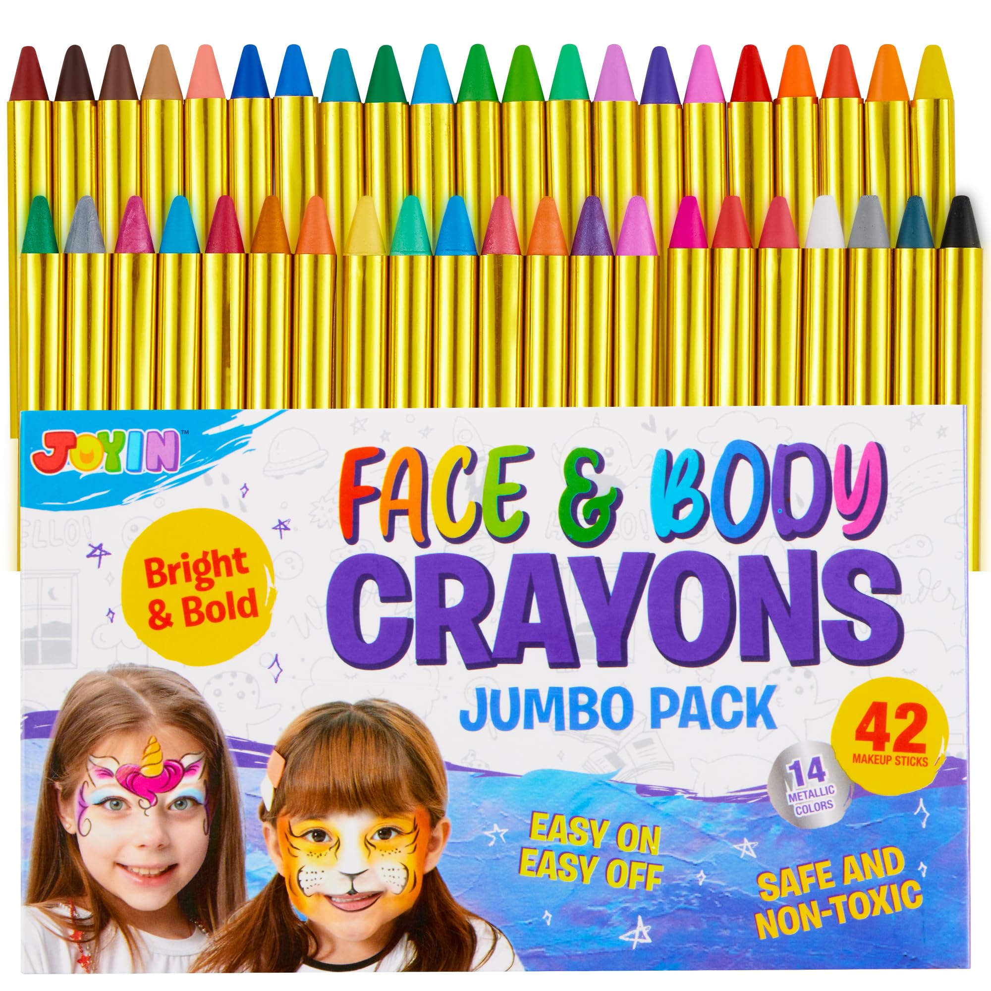 42PCS Face and Body Paint Crayons, Face Painting Kit Safe and Non-Toxic Ultimate Party Pack Including 14 Metallic Colors for Birthday Makeup Party Supplies, Festivals, Easter Gifts for Kids
