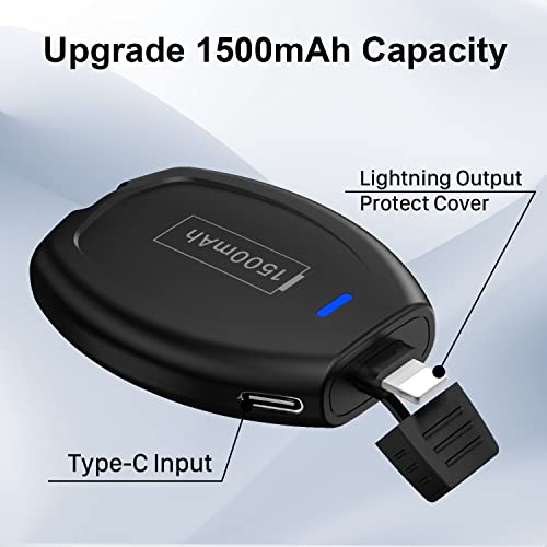 Keychain Portable Charger for iPhone, 1500mAh Ultra-Compact Small Portable Power Emergency Pod Mini Phone Power Bank, Fast Charging Key Ring Cell Phone Charger for iPhone 14/13/12, Airpods and More