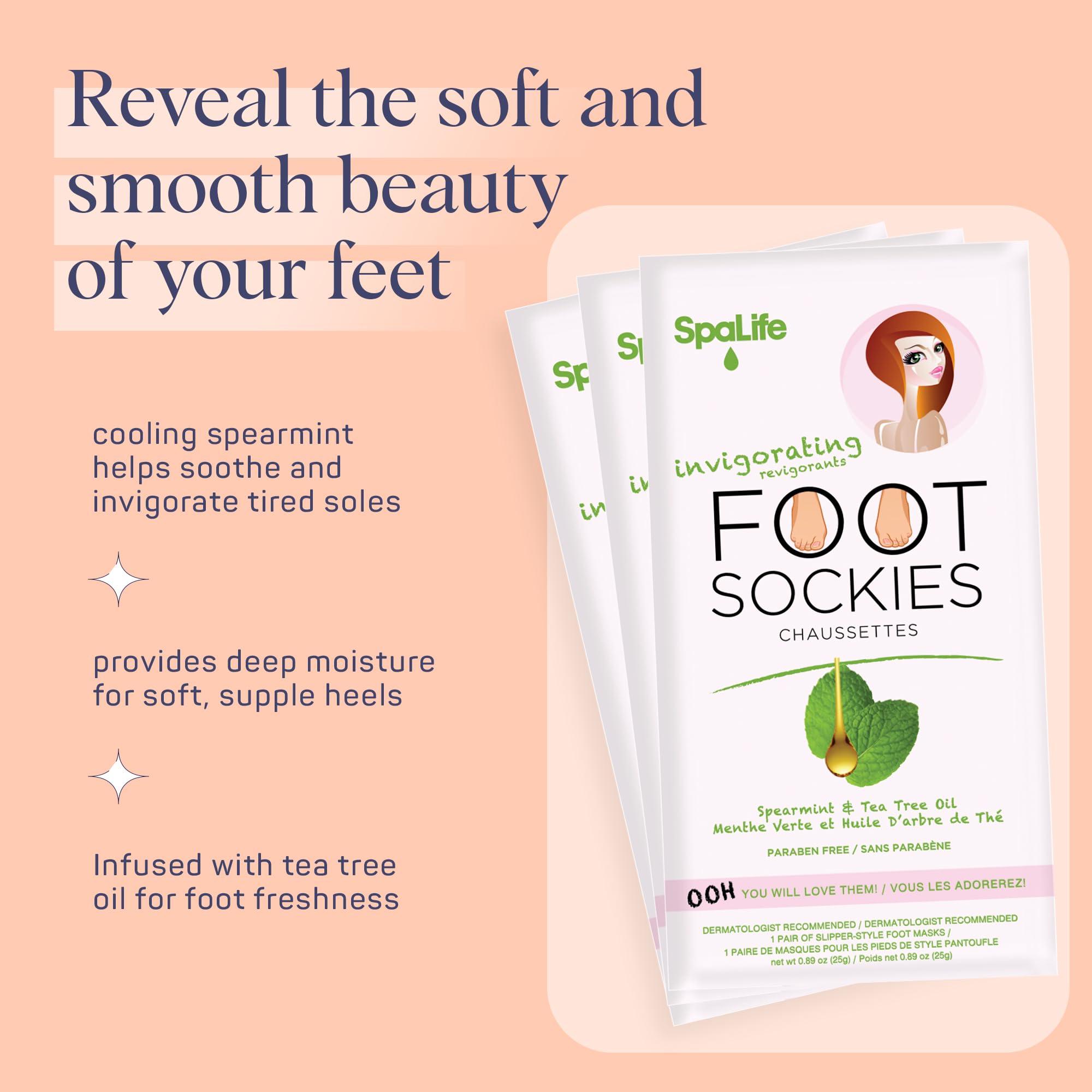 SpaLife Invigorating Spearmint & Tea Tree Oil Foot Sockies (3 Ct)