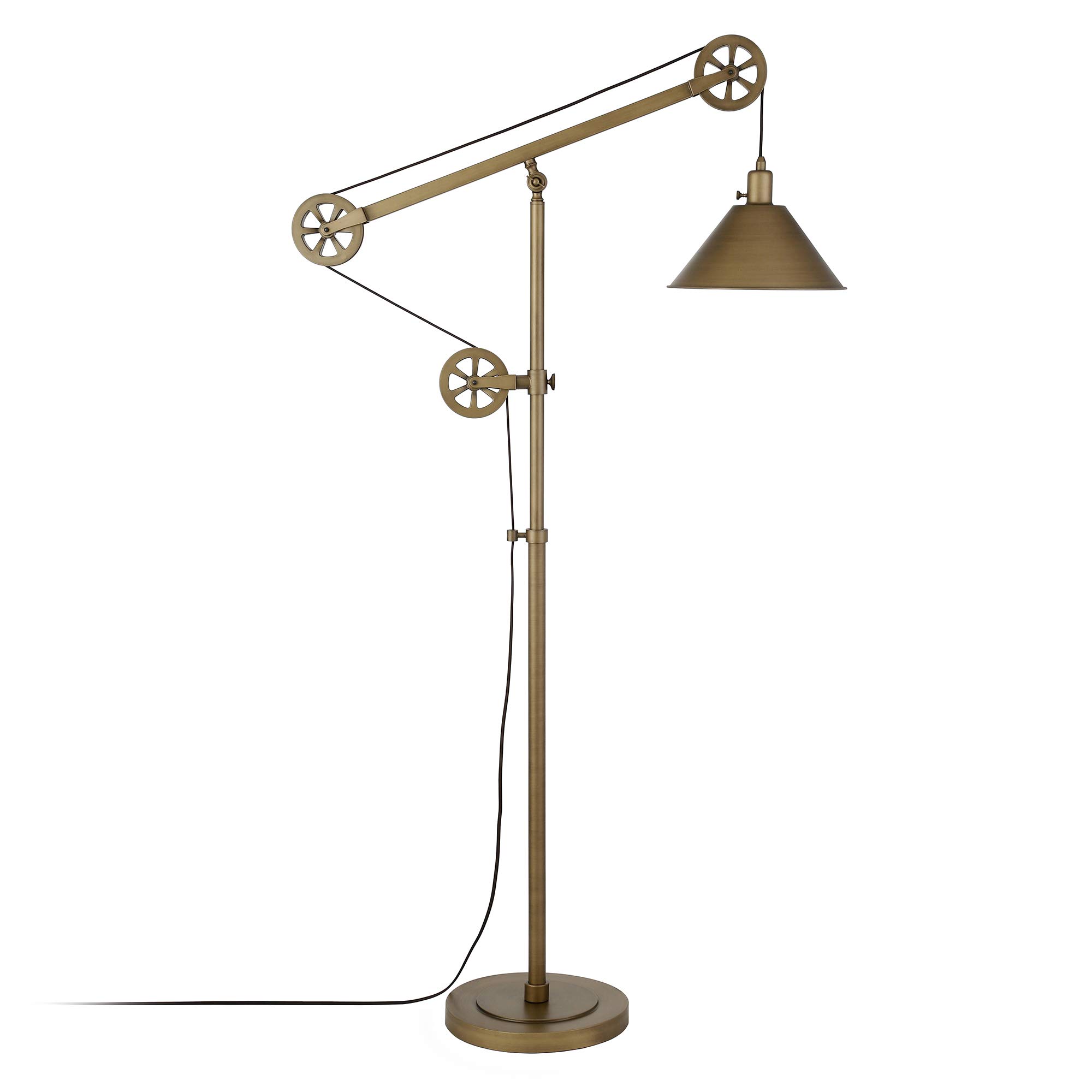 Henn&Hart Pulley System Floor Lamp with Metal Shade in Antique Brass/Antique Brass, Floor Lamp for Home Office, Bedroom, Living Room