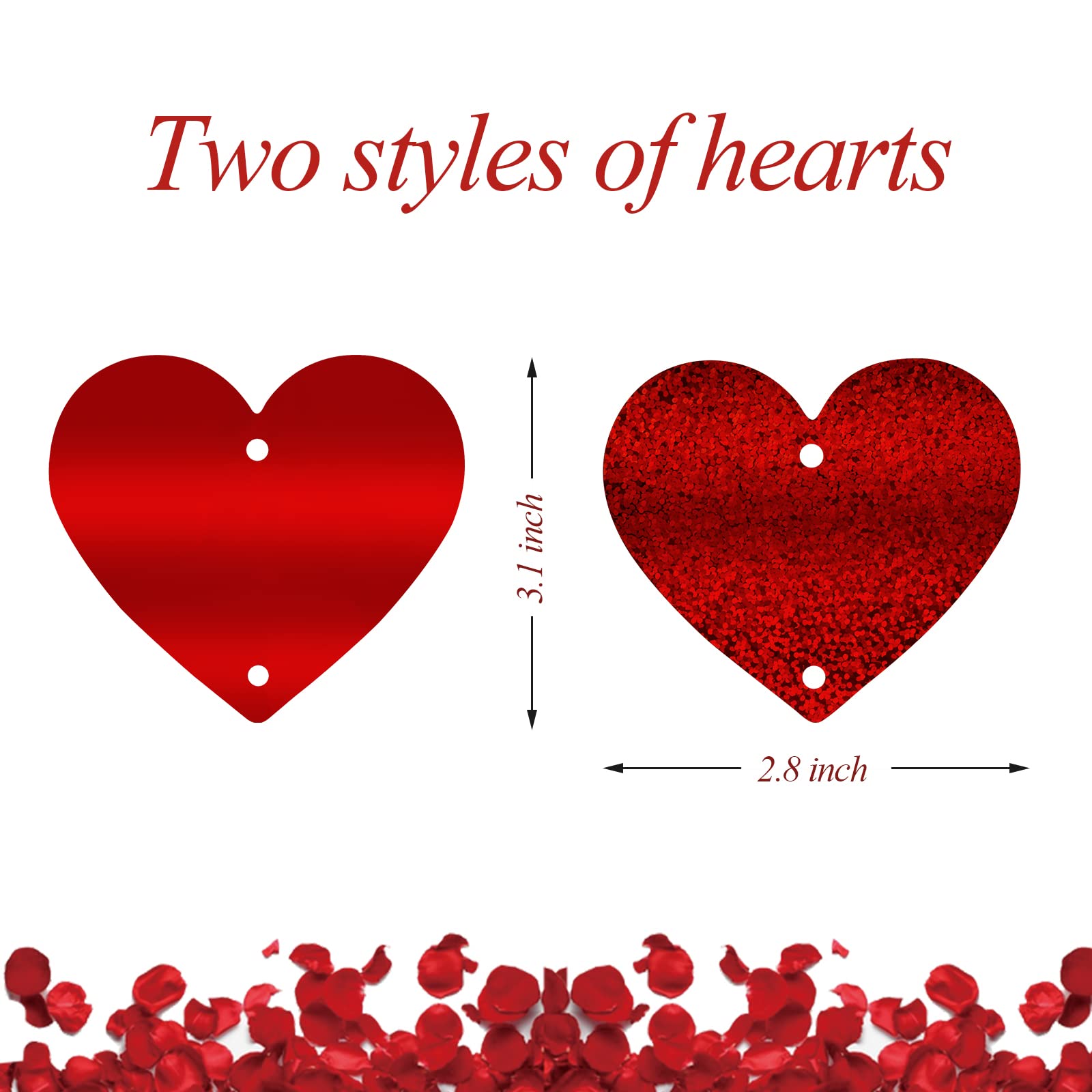 Heart Garland for Valentines Day Decor - 12 Packs Red Glitter Hanging String Hearts - NO DIY - Valentines Day Banner Decorations for Home Mantle Office Wedding Anniversary Birthday Party Supplies